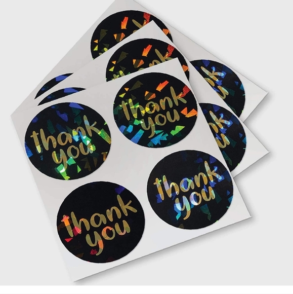 Office | 10 Thank You Stickers Black And Gold Holographic Metallic ...